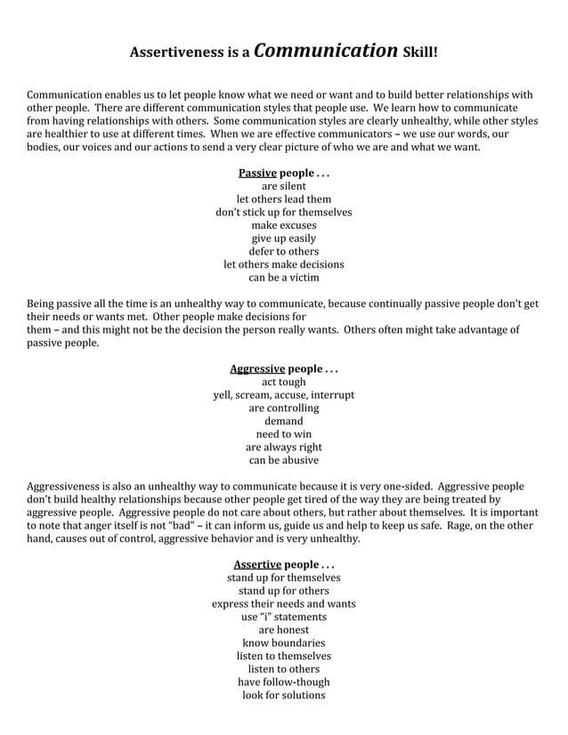 Assertiveness is a Communication Skill! | PDF | Parenting Babies and ...