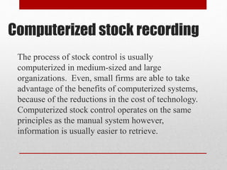 Maintaining stock records - manual and electronic | PPT