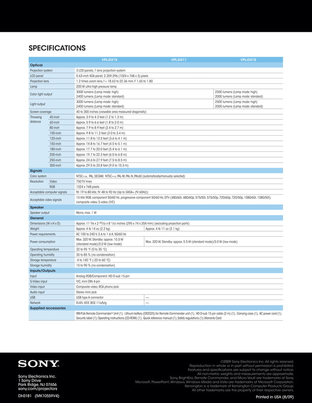 Sony VPL-DX Series Projectors | PDF