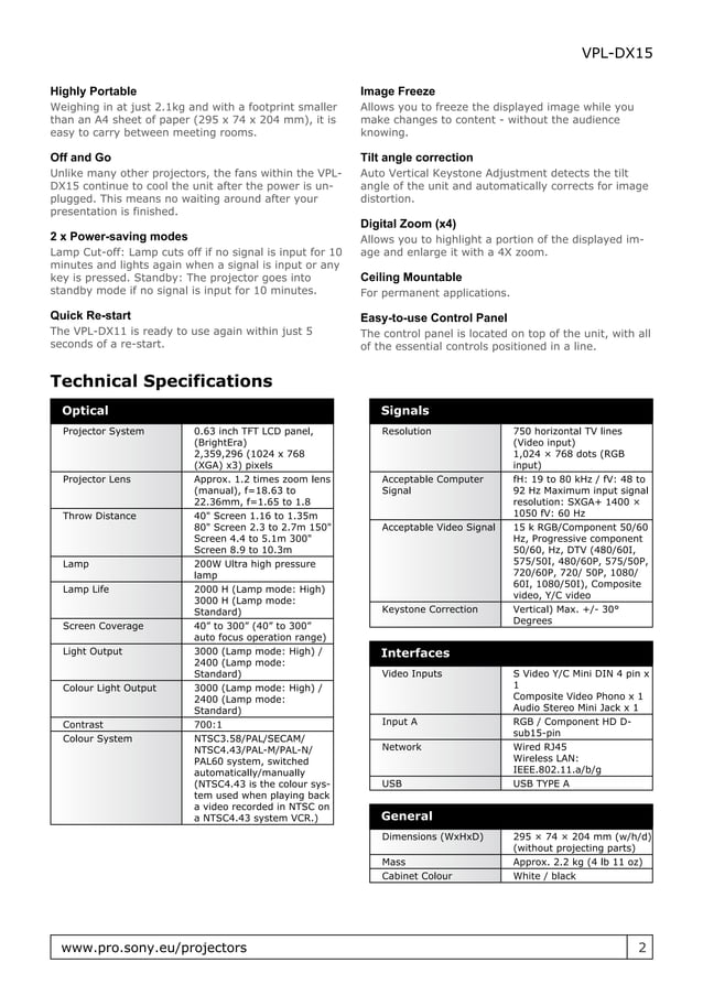 Sony VPL-DX15 | PDF