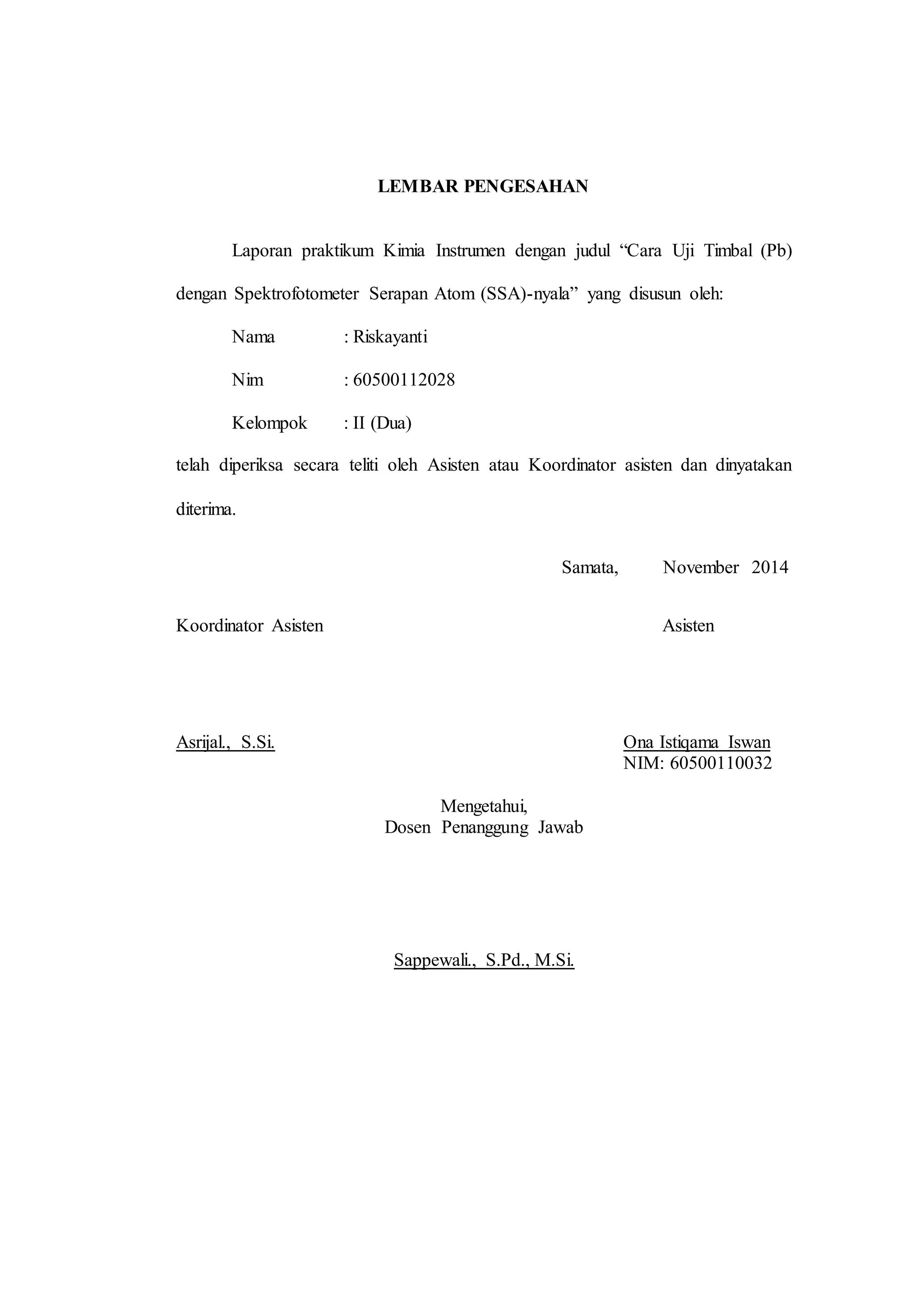 Cara uji timbal (pb) dengan spektrofotometer serapan atom (ssa) nyala ...