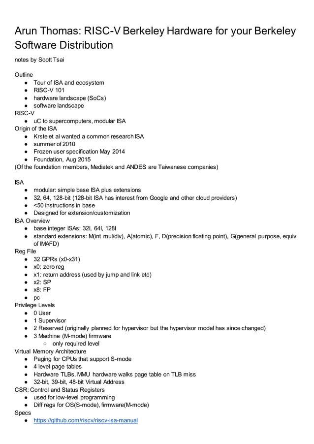 Bsdtw17: arun thomas: risc v berkeley hardware for your berkeley software distribution | PDF
