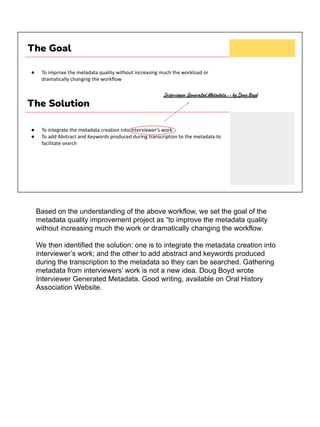 Integrate Metadata Creation into Oral History Production Process ...