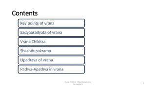 Vrana Chikitsa-Shashtiupakarma , Vrana upadrava, Pathya-Apathya.pptx