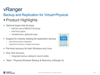 vRanger feature overview august 2012 - dell-maxwell | PPT