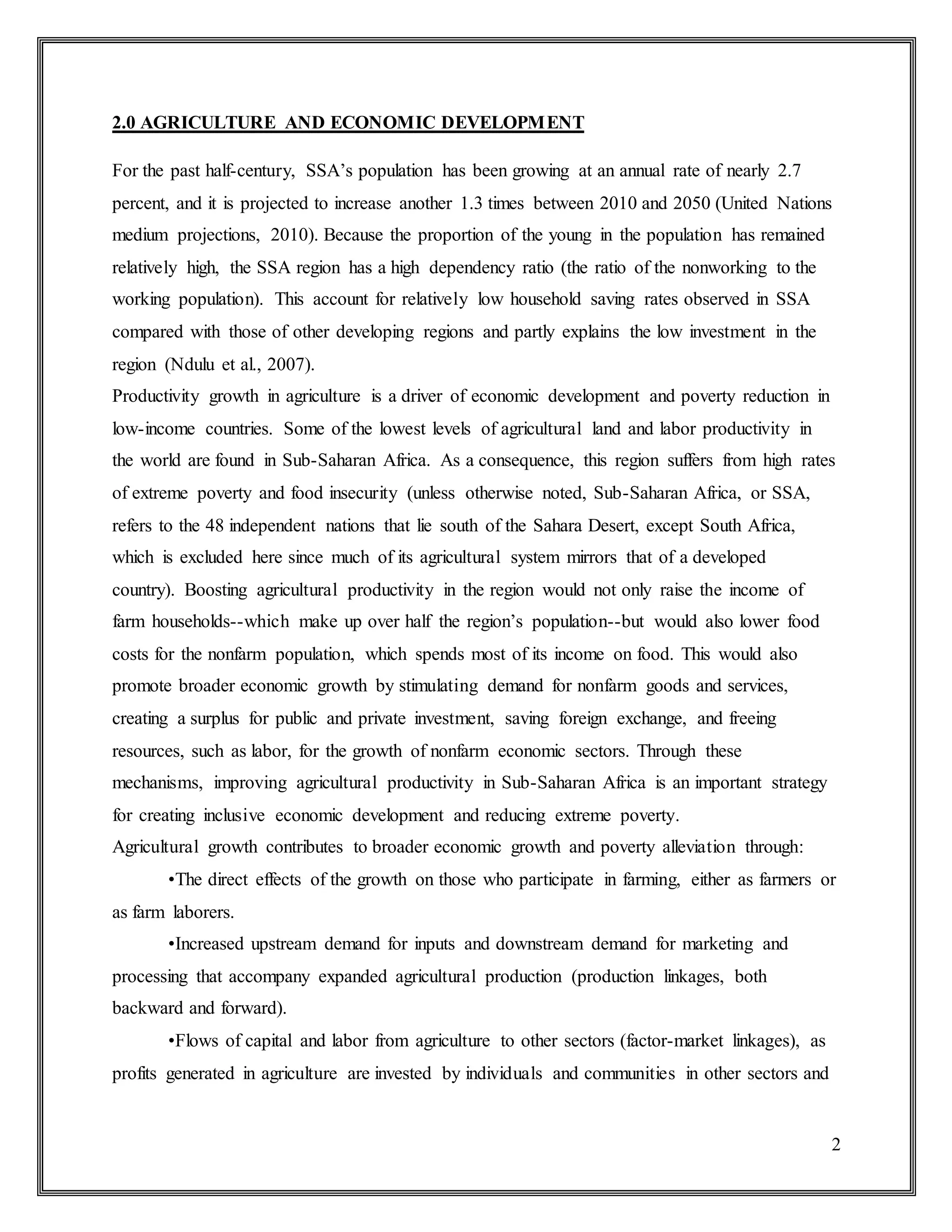 Role of agriculture in economic development of the ssa | DOCX
