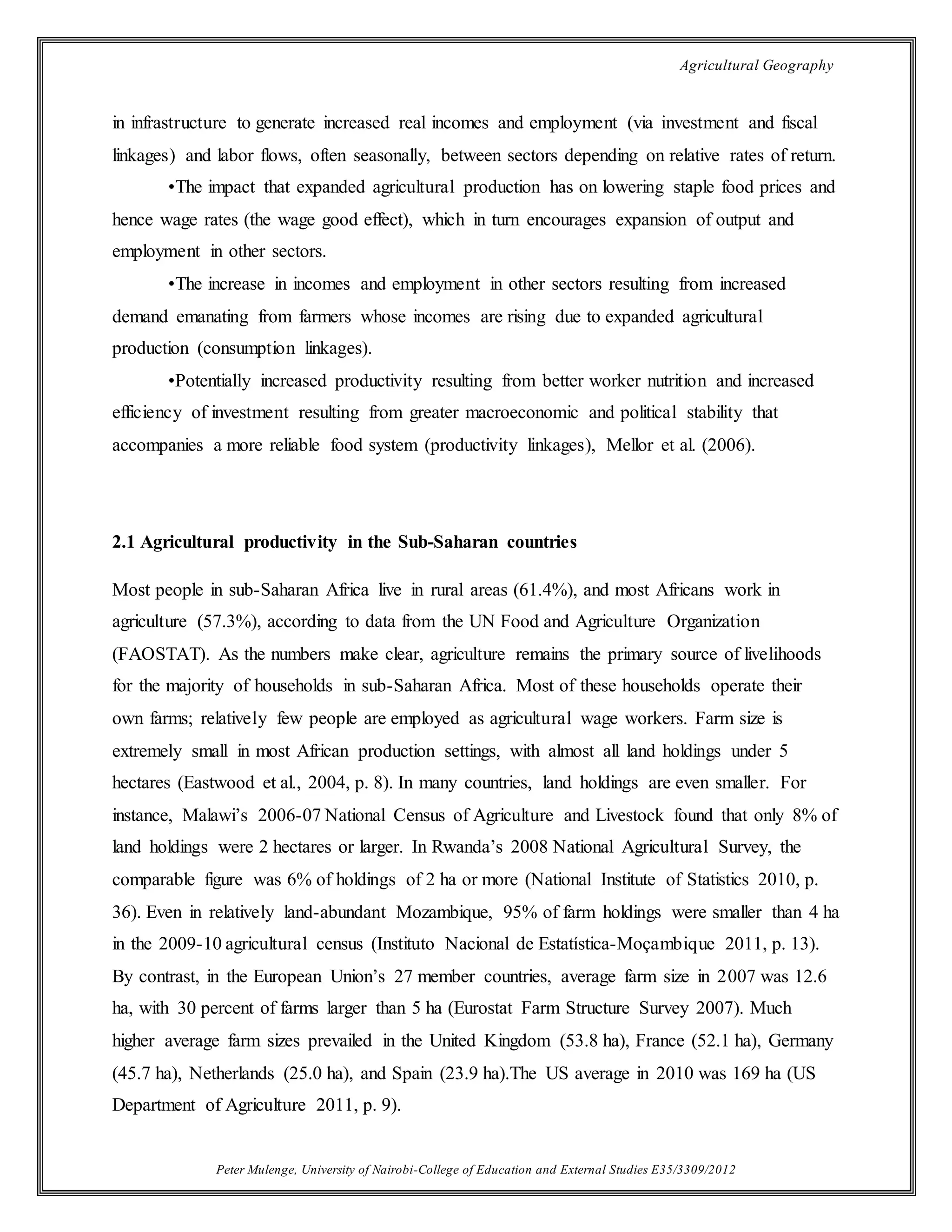 Role of agriculture in economic development of the ssa | DOCX