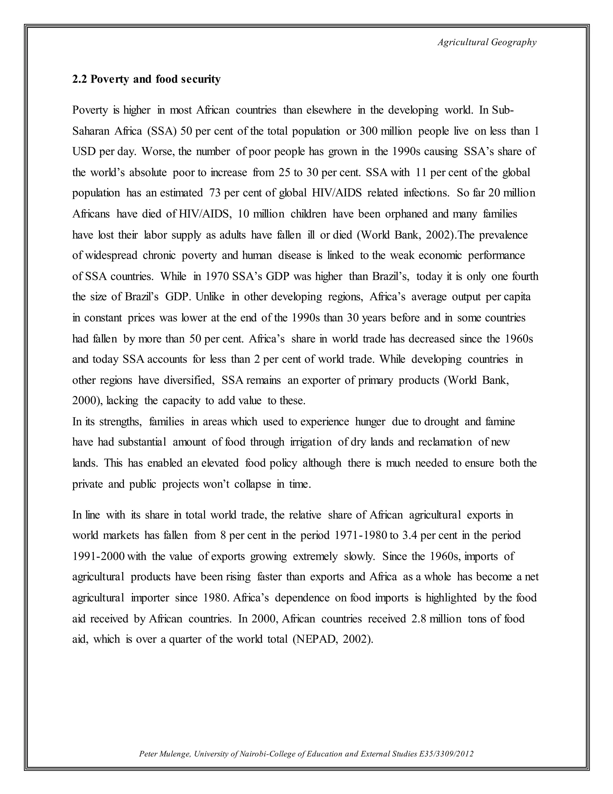 Role of agriculture in economic development of the ssa | DOCX