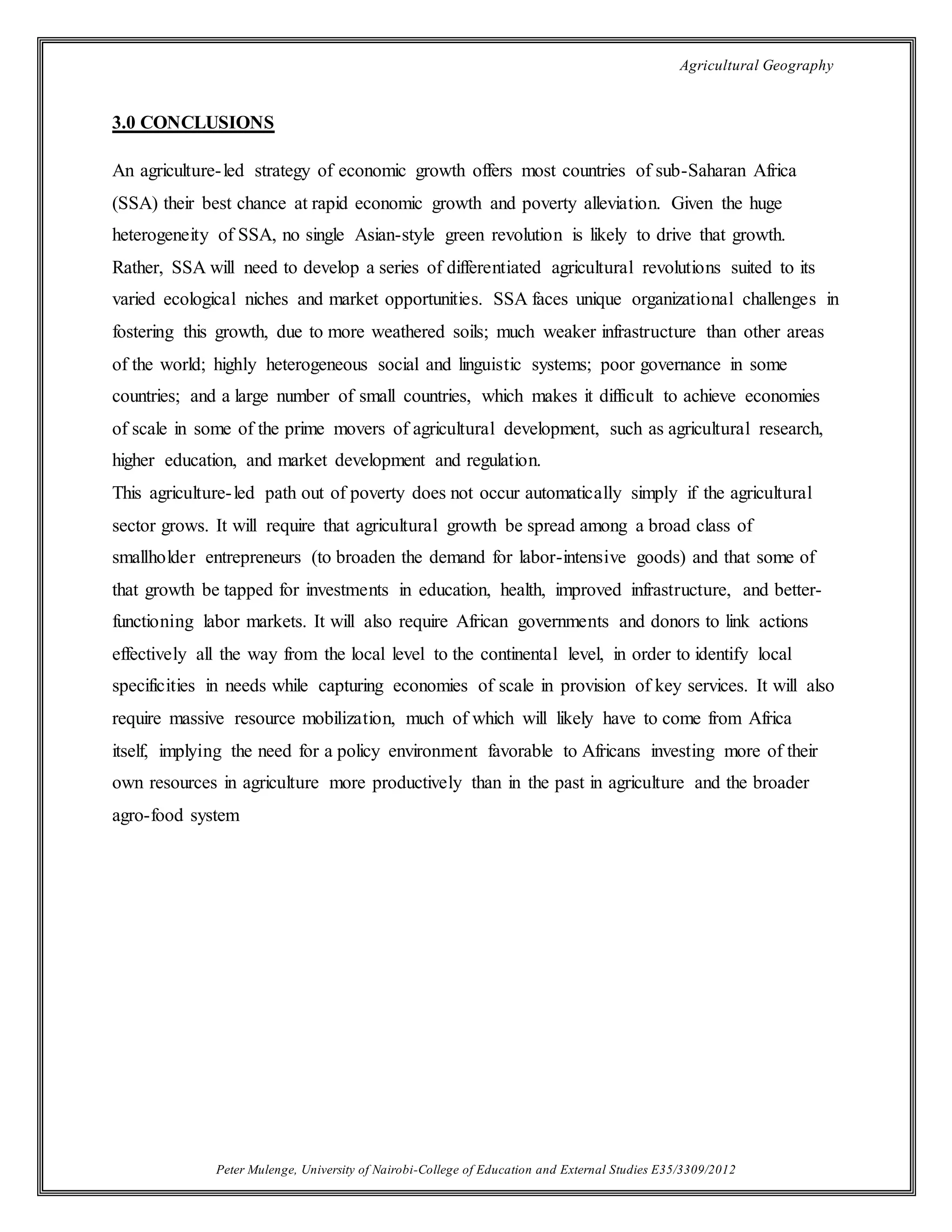 Role of agriculture in economic development of the ssa | DOCX