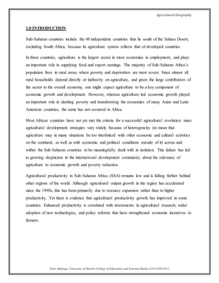 Role of agriculture in economic development of the ssa | DOCX