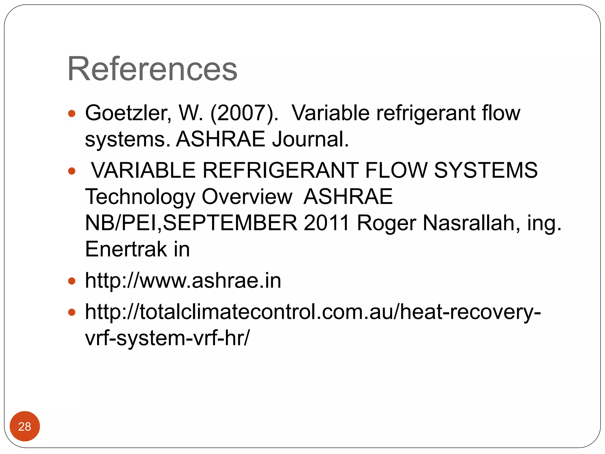 VARIABLE REFRIGERANT FLOW(VRF) ppt | PPTX