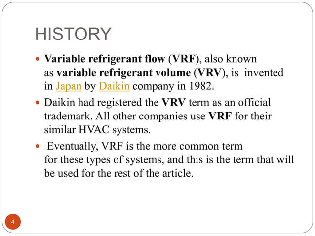 VARIABLE REFRIGERANT FLOW(VRF) ppt | PPTX | Home Appliances | Home & Garden