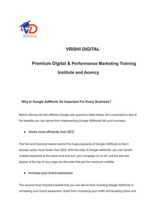 Detailed Notes for Google Ads to Enhace your Knowledge | PDF