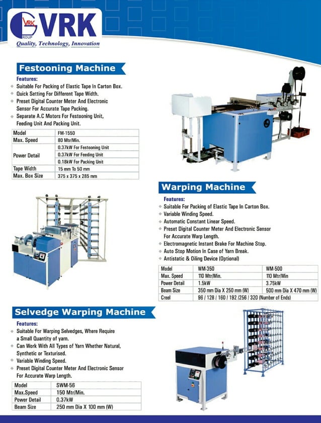 FESTOONING MACHINE AND WARPING MACHINE By VRK Group | PDF