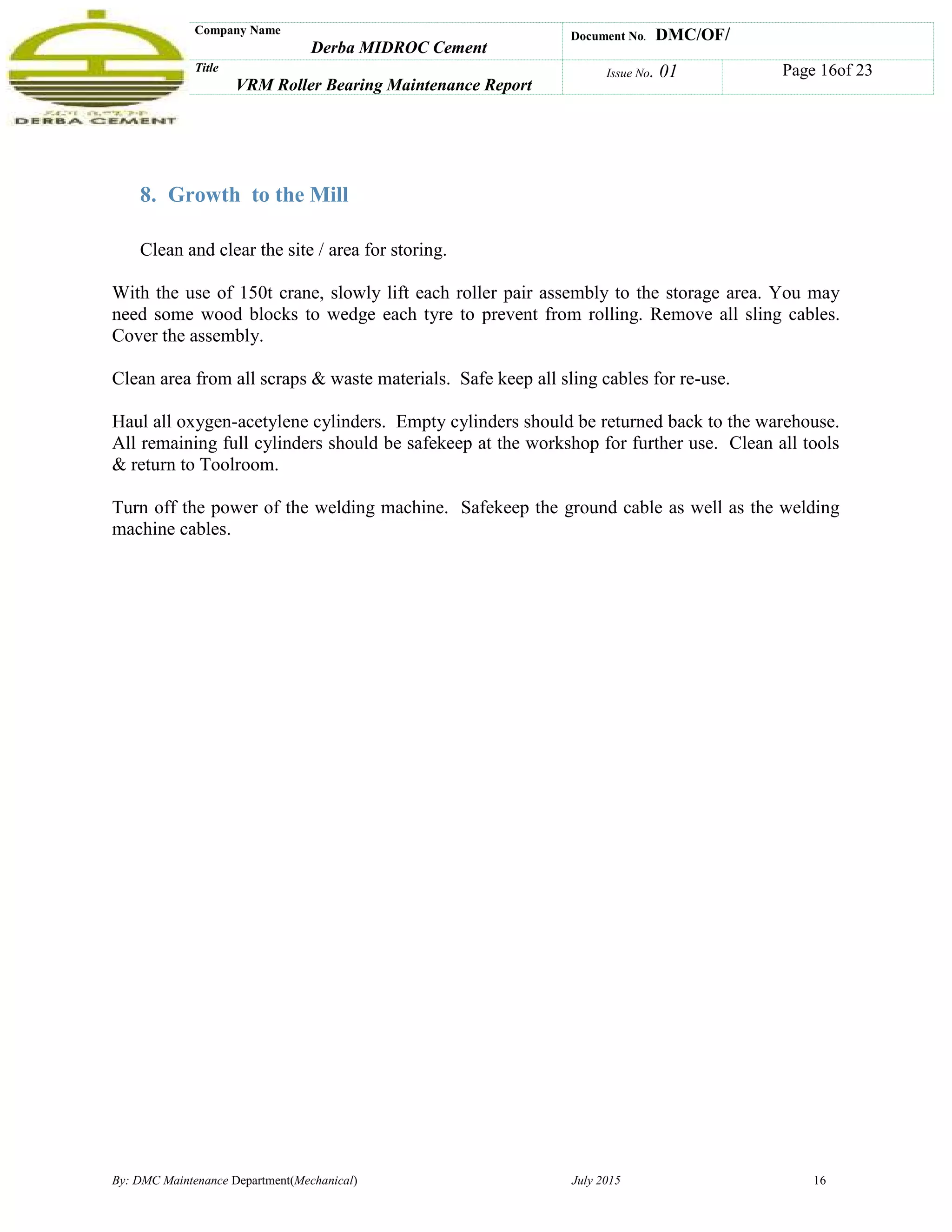 Vrm roller bearing_r3_maintenance_report | PDF