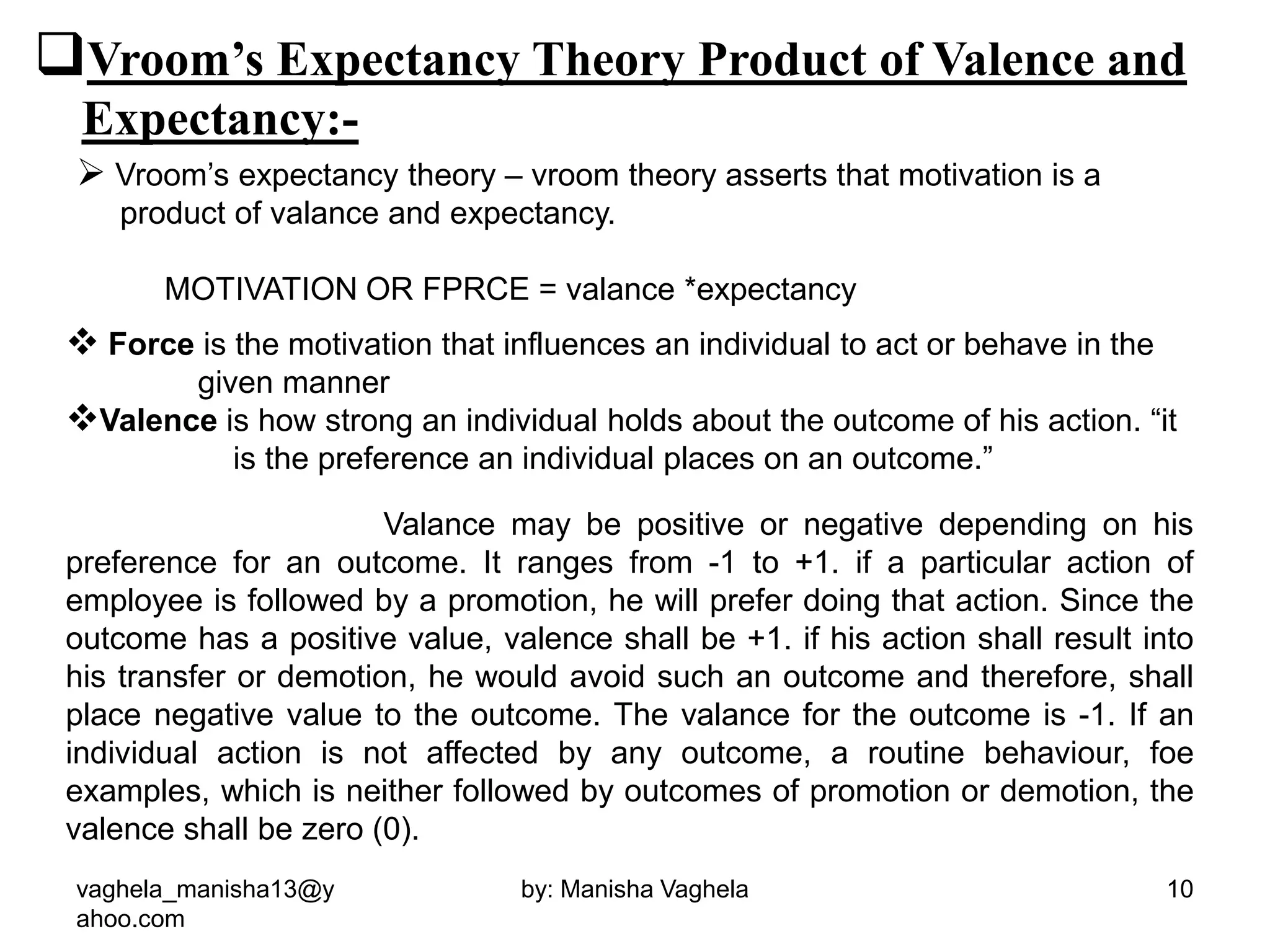 Vroom's expectancy theory of motivation | PPSX