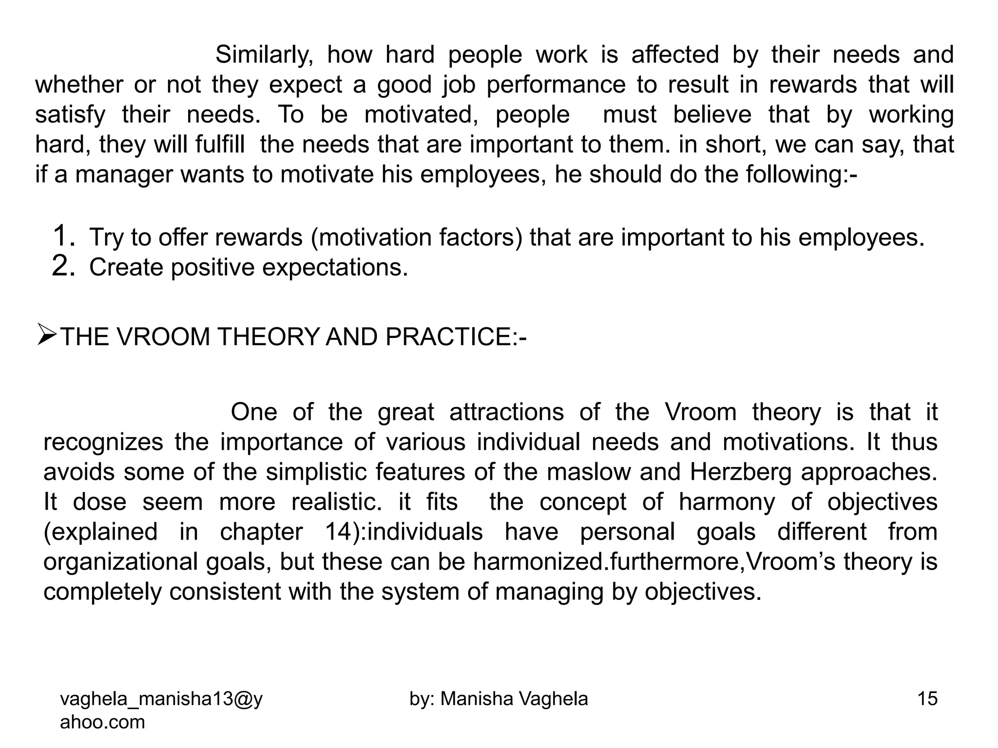 Vroom's expectancy theory of motivation | PPSX