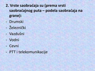 Vrste i vidovi saobracaja | PPTX