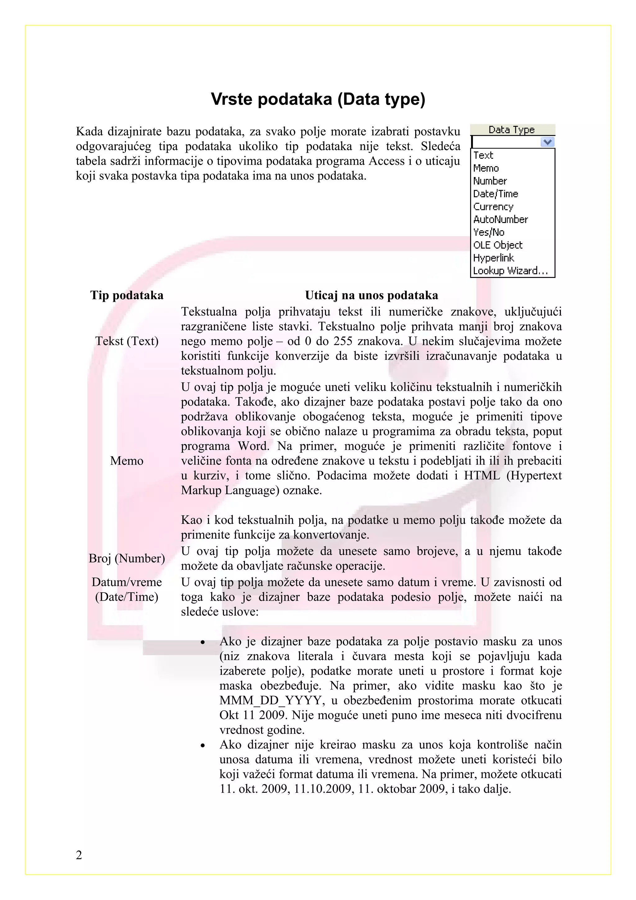 Unos podataka u Access-u | DOC