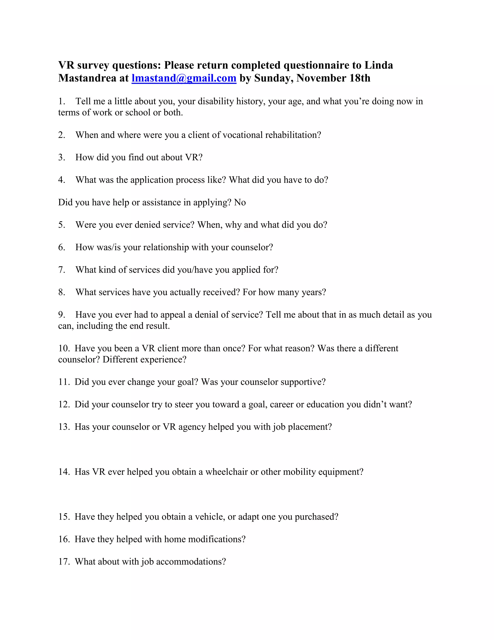 Vr survey questions | DOCX