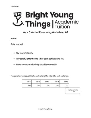 Bright Young Things - Verbal Reasoning Sample Paper | PDF