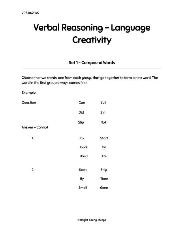 Bright Young Things - Verbal Reasoning Sample Paper | PDF