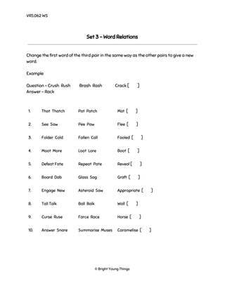 Bright Young Things - Verbal Reasoning Sample Paper | PDF