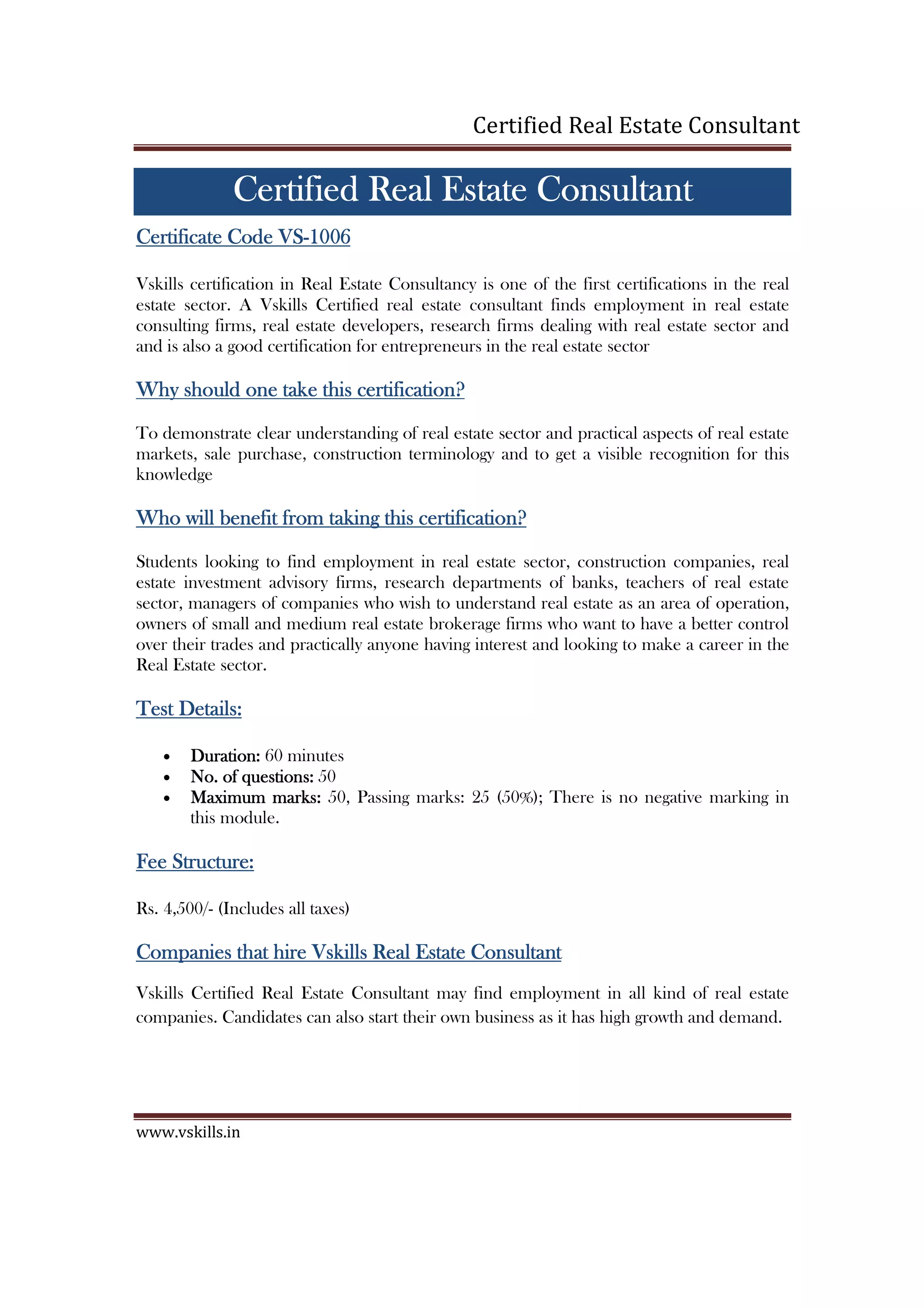 Real Estate Certification | PDF