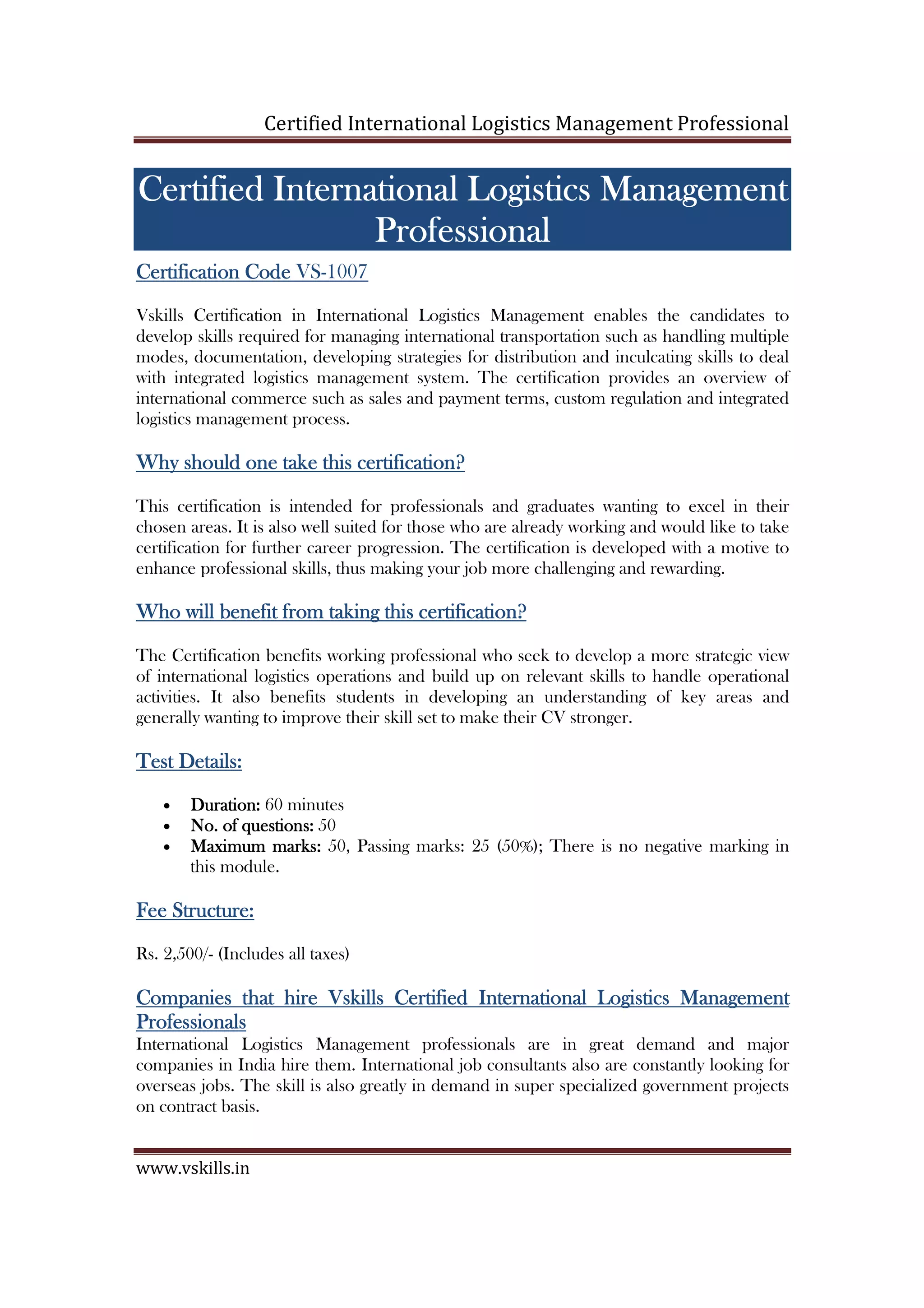 International logistics Certification | PDF