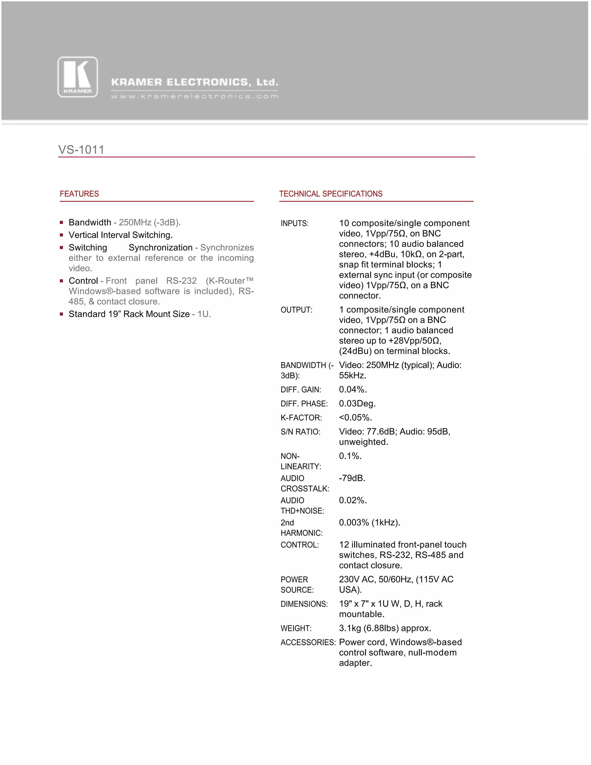 Kramer VS-1011 | PDF