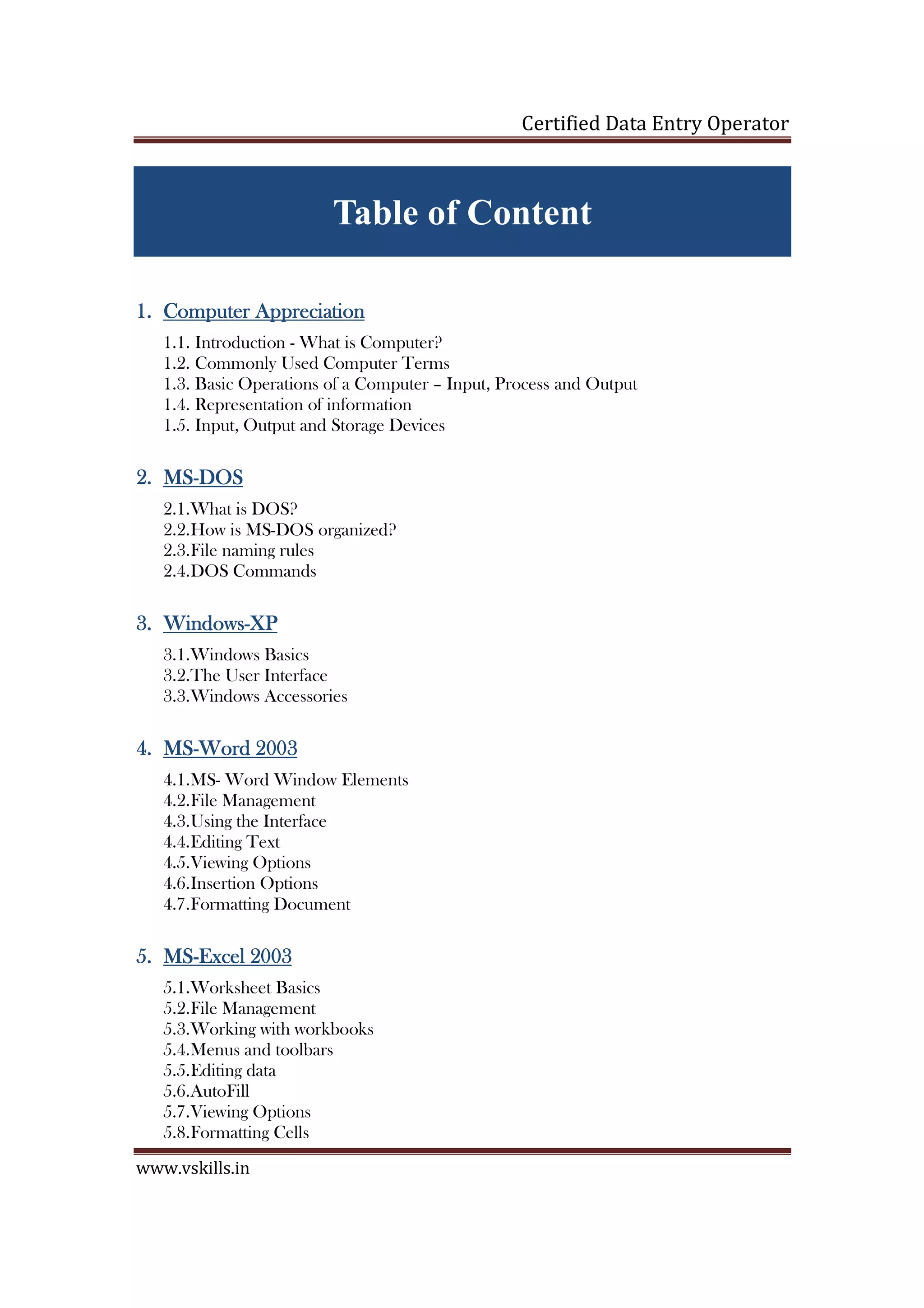 Data Entry Operator Certification | PDF