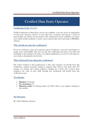 Data Entry Operator Certification | PDF