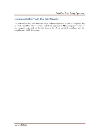 Data Entry Operator Certification | PDF