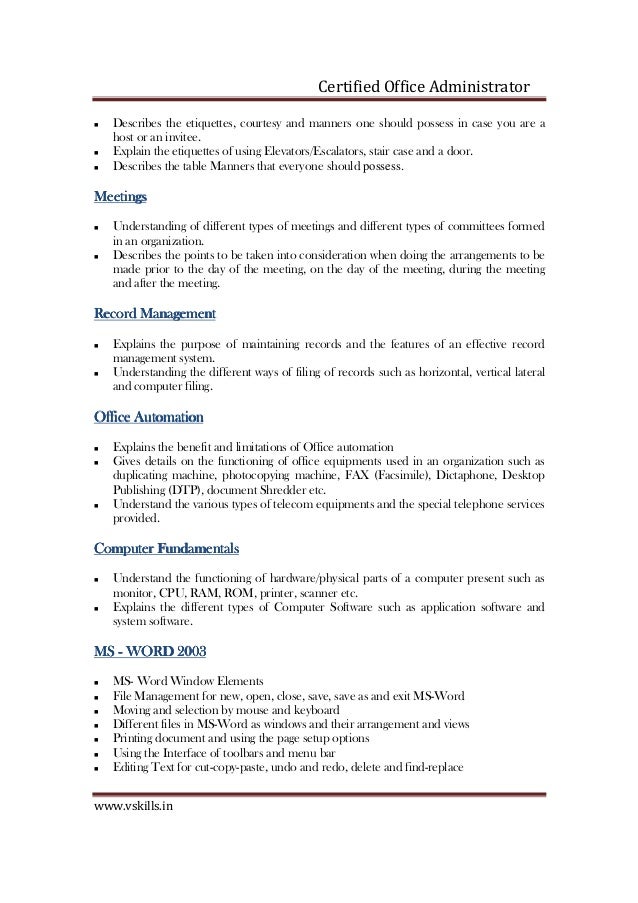 Office Administrator Certification