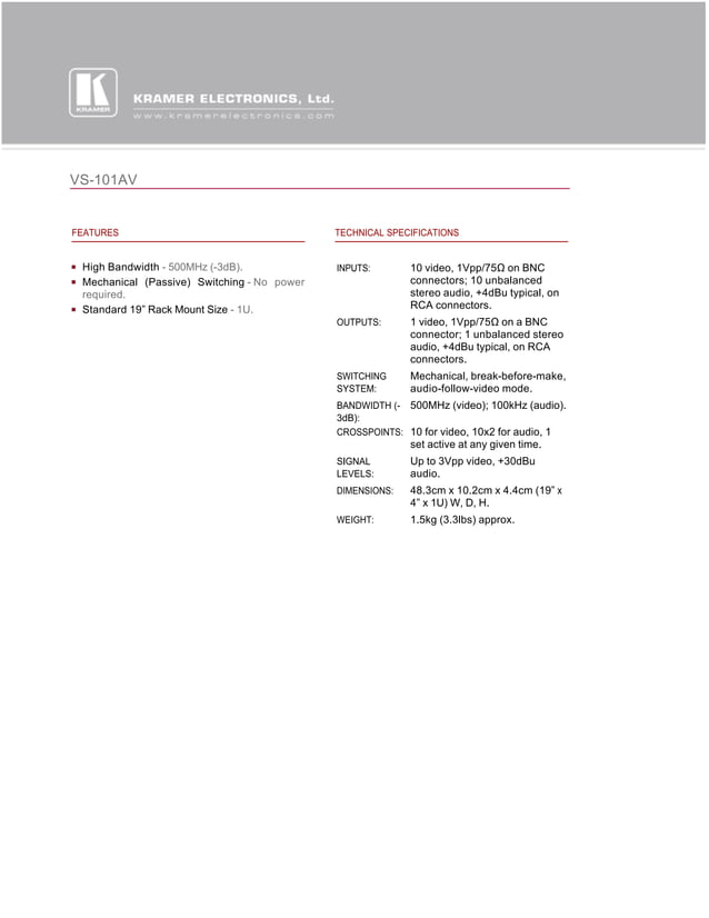 Kramer VS-101AV | PDF