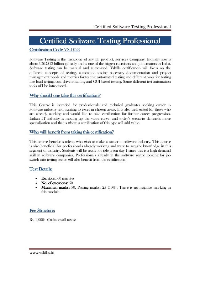 Certified Software Testing Professional Certified Software Testing Professional
