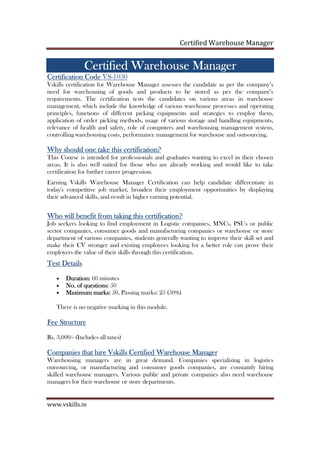 Warehouse Manager Certification | PDF | Logistics | Business