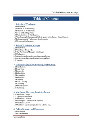 Warehouse Manager Certification | PDF | Logistics | Business