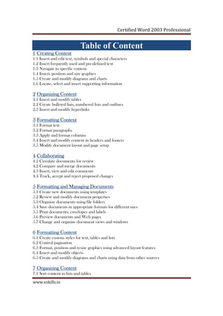 Word 2003 Certification | PDF