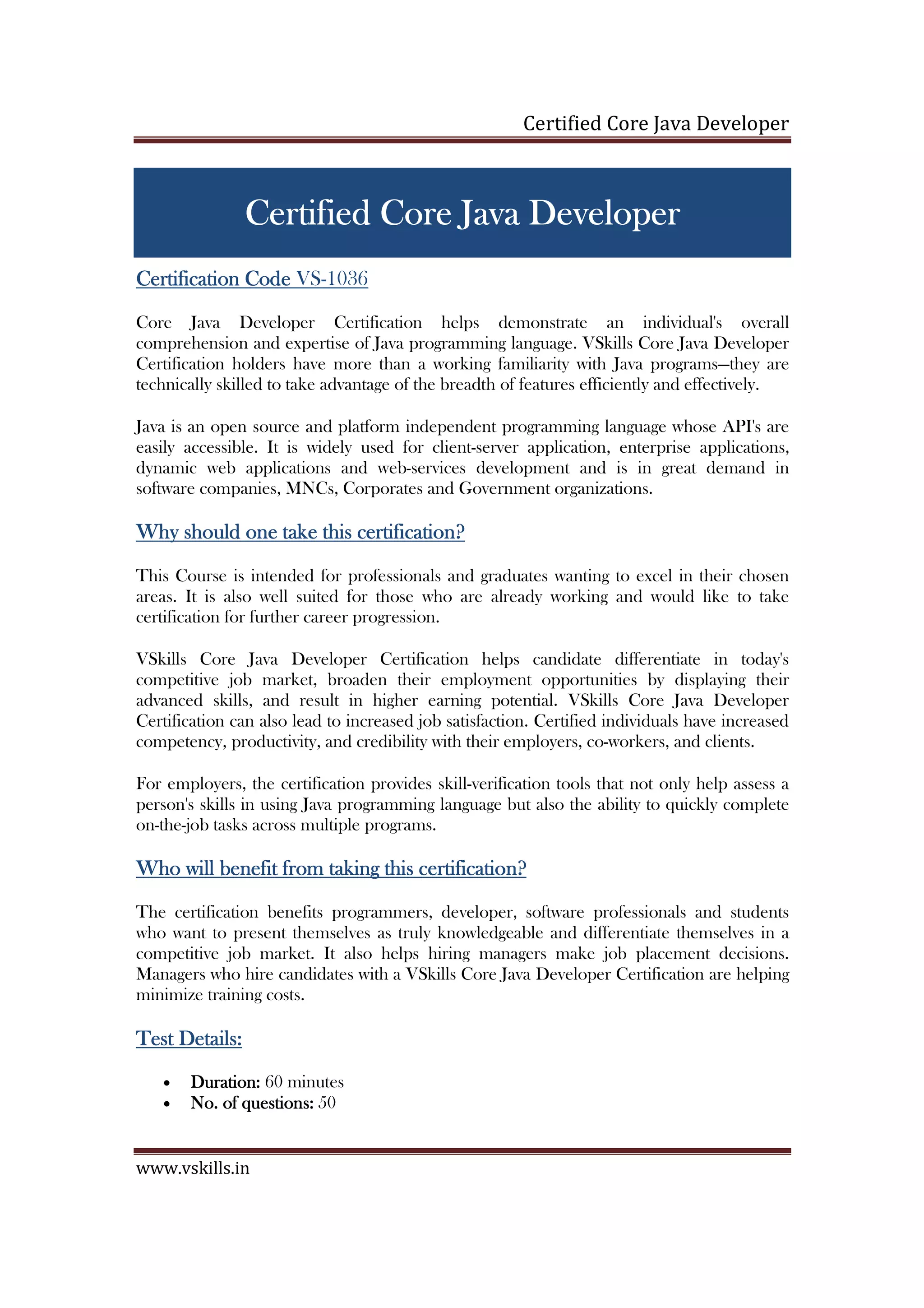 Core Java Certification | PDF