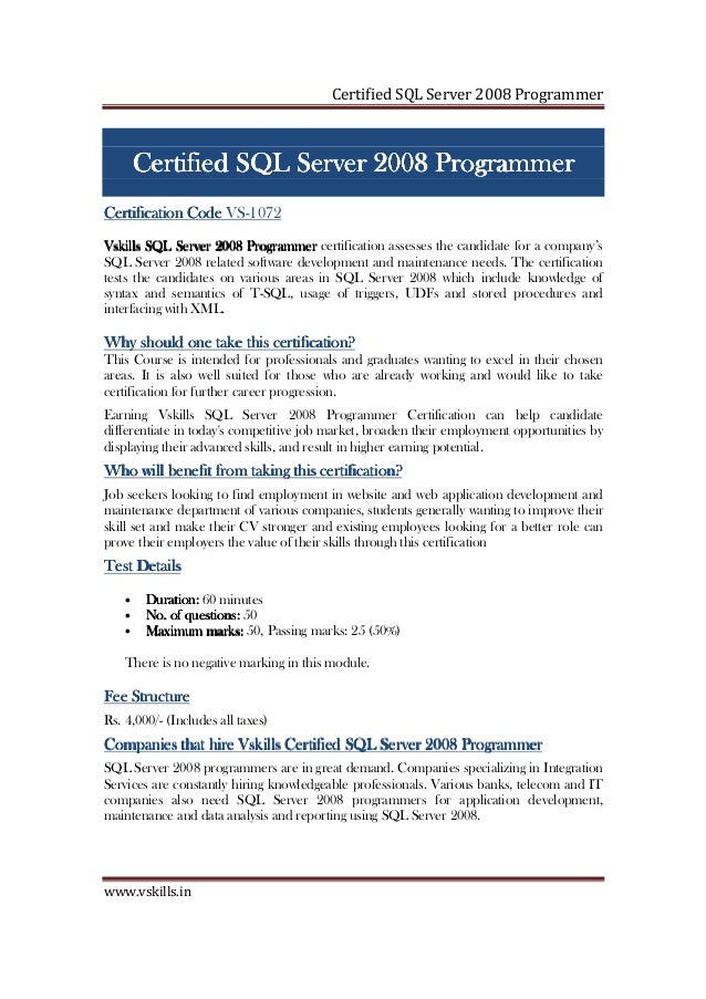 SQL Server 2008 certification