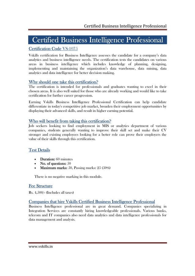 Business Intelligence Certification | PDF