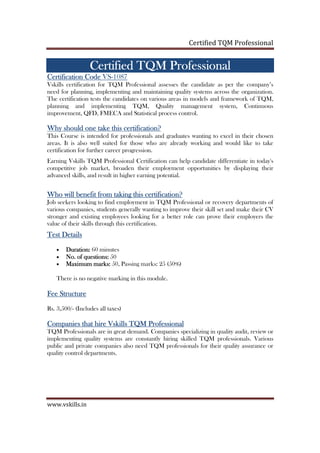 Total Quality Management Certification | PDF