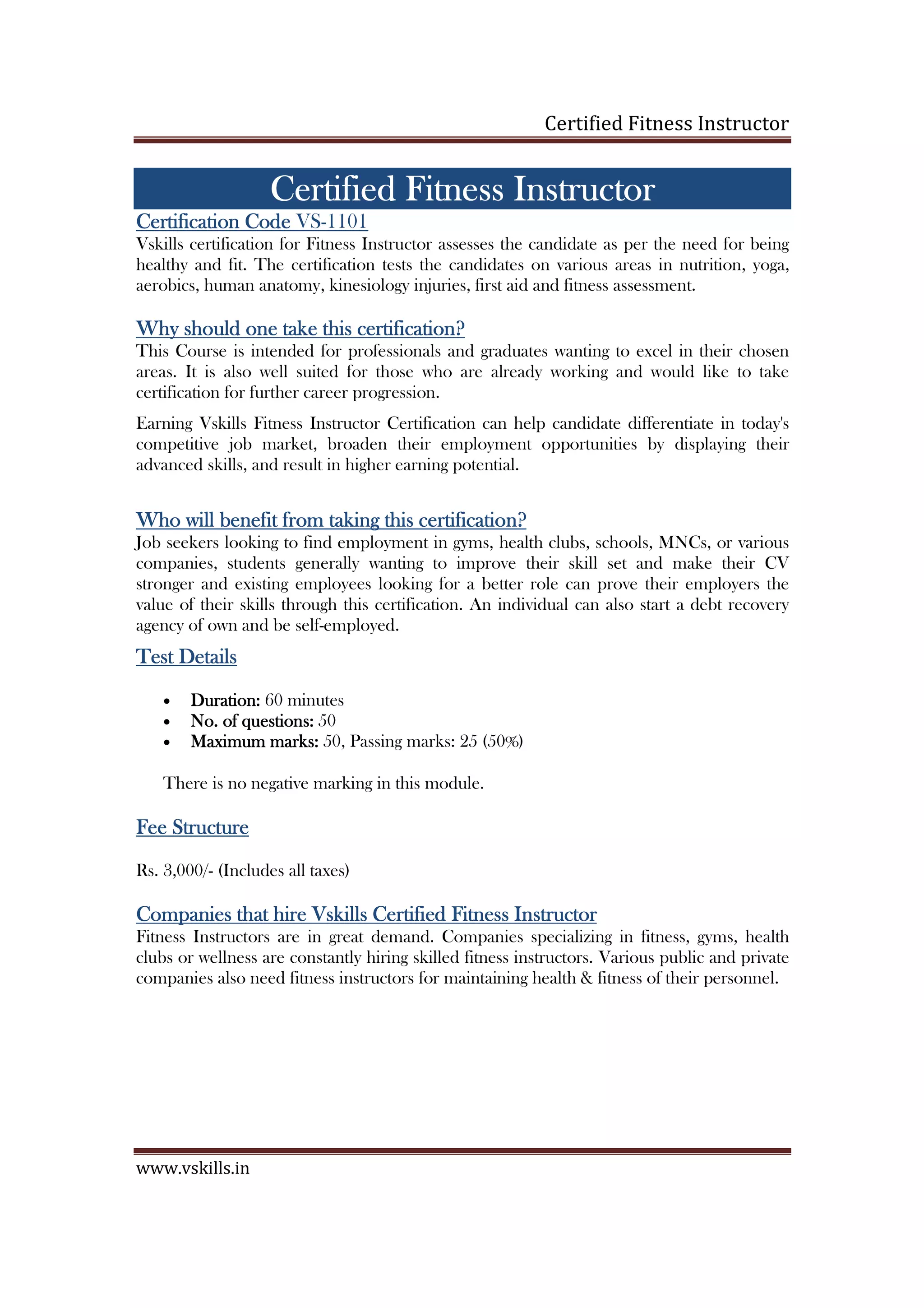 fitness instructor certification | PDF