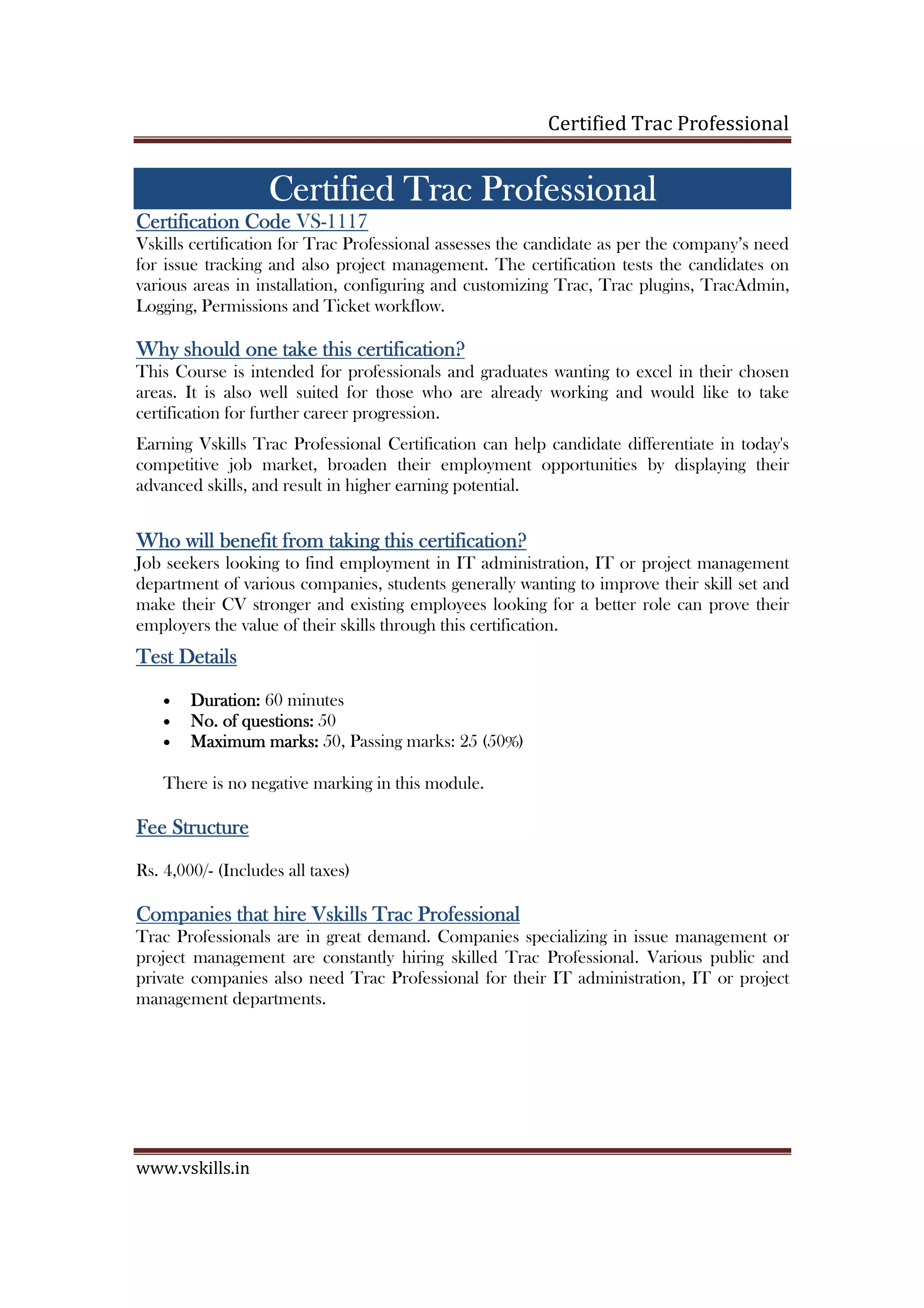 Trac Certification | PDF