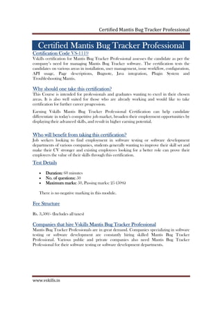 Mantis Bug Tracker Certification | PDF