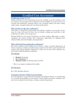 Cost Accountant Certification | PDF