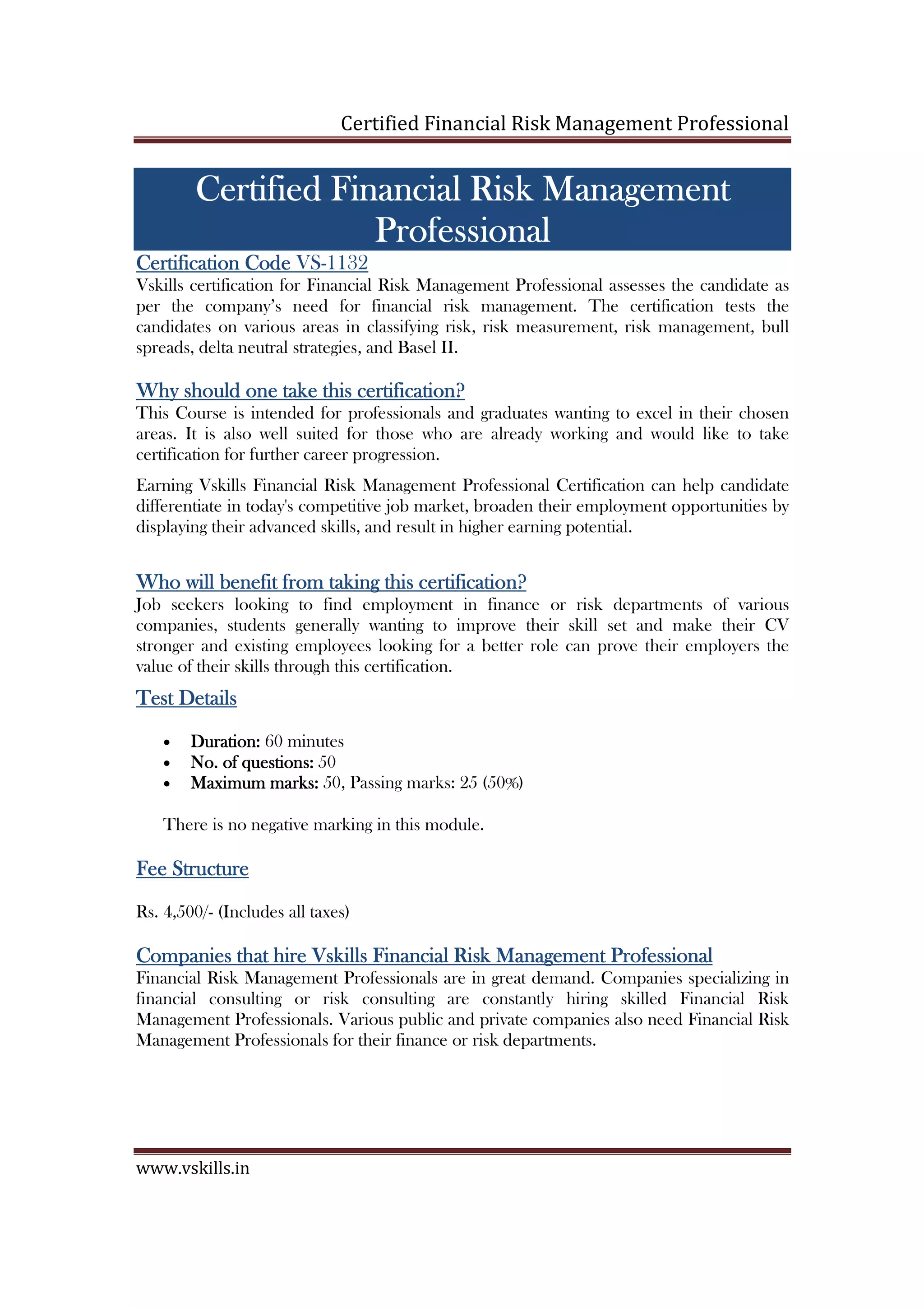 Financial Risk management Certification | PDF