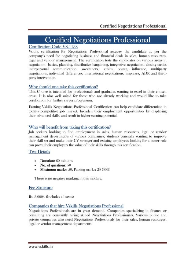 Negotiations Certification | PDF