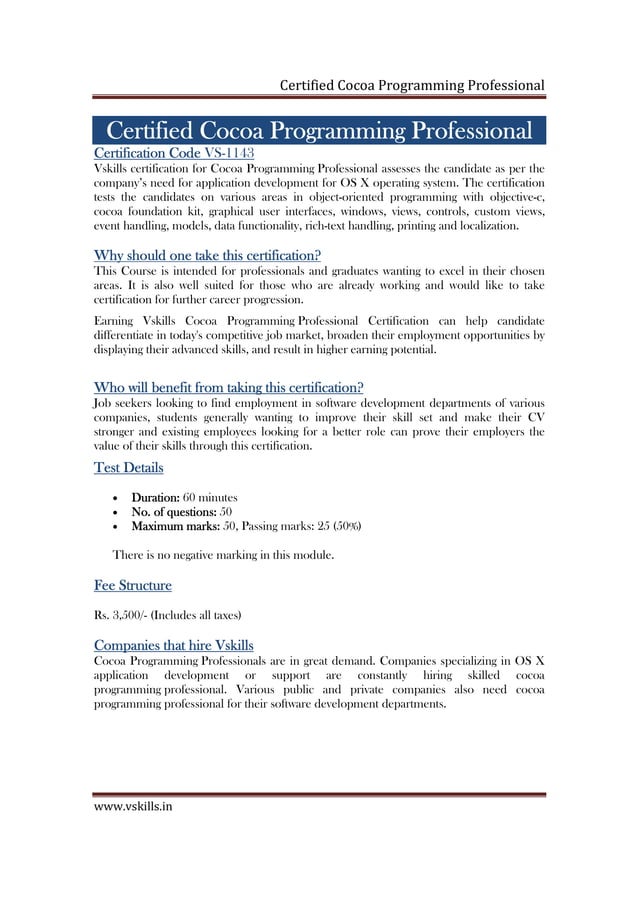 Cocoa Programming Certification | PDF